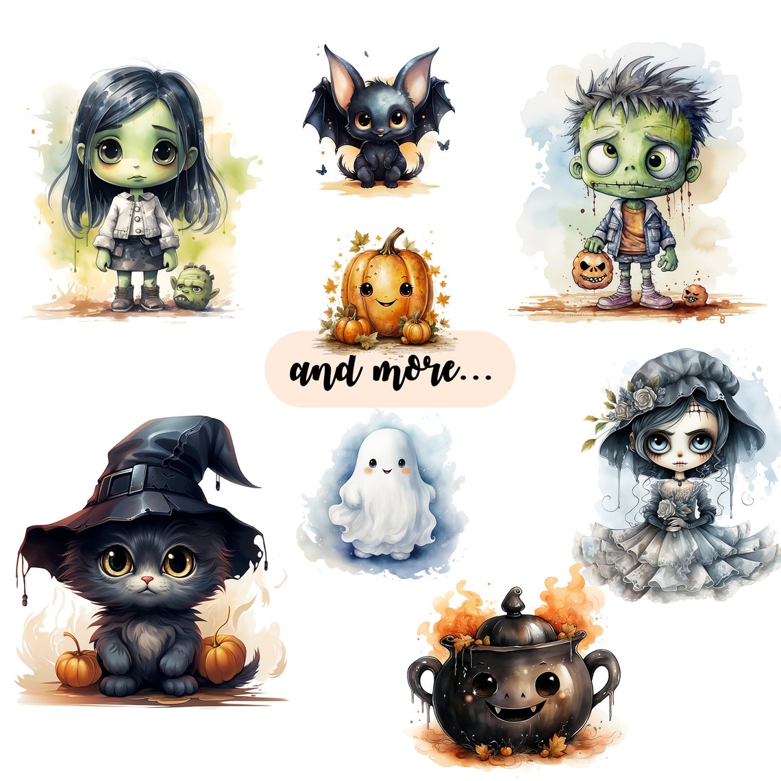 Halloween Cute Collection Clipart | Watercolor Decoration | 42 Cliparts ...