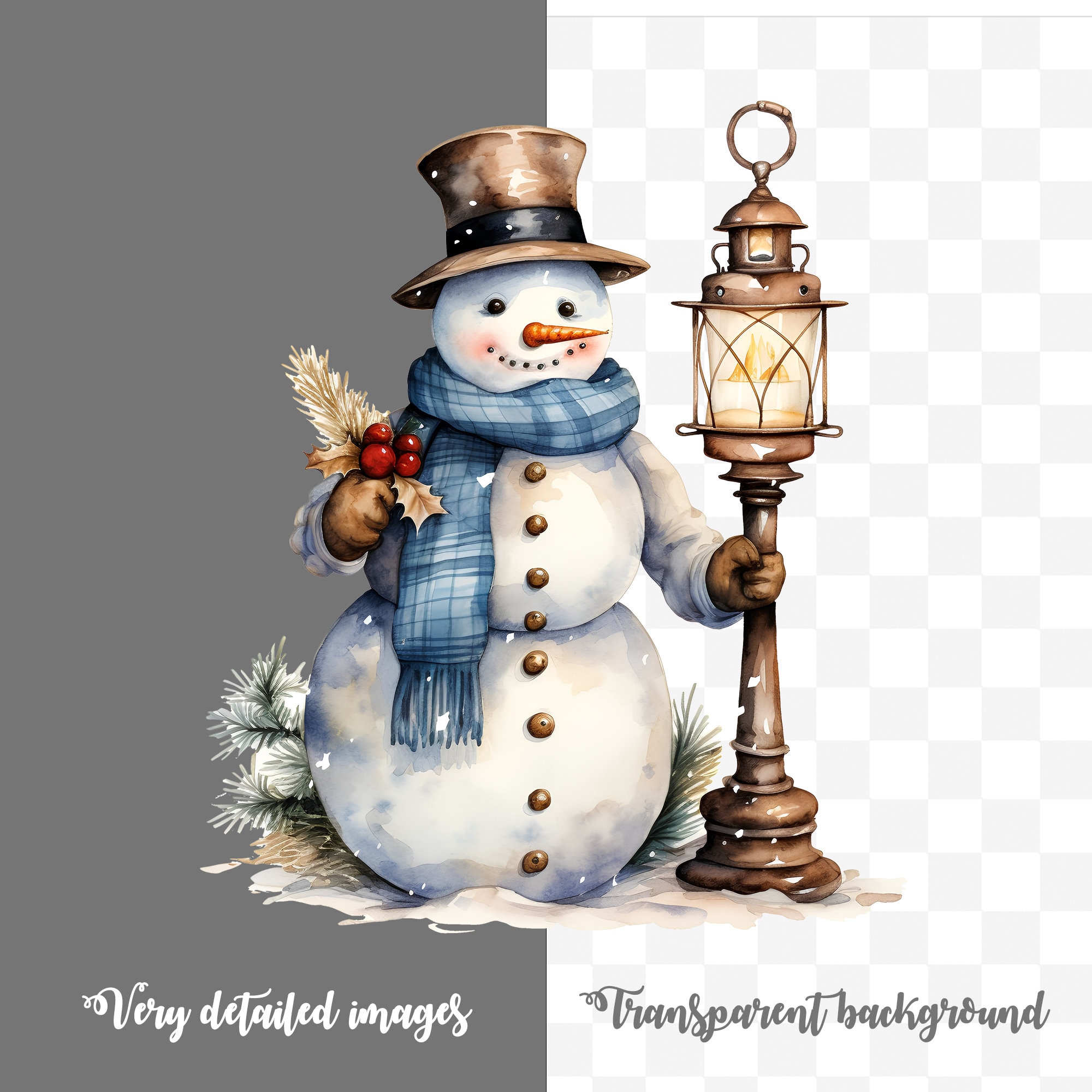 Watercolor Snowmen Clipart Bundle 40 PNG Files Instant Digital Download ...