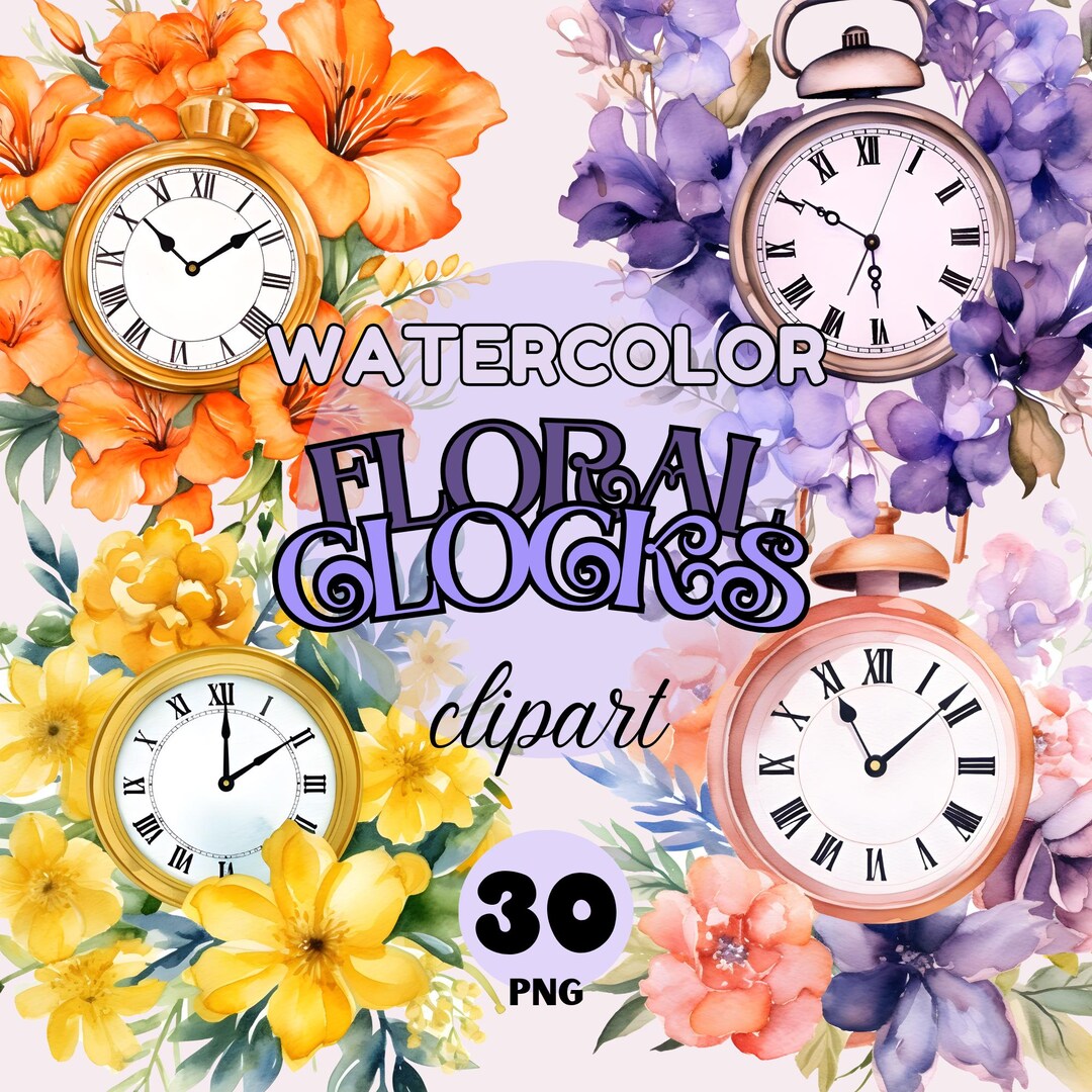 Watercolor Floral Clocks Clipart Bundle | Elegant Clocks With Flowers ...