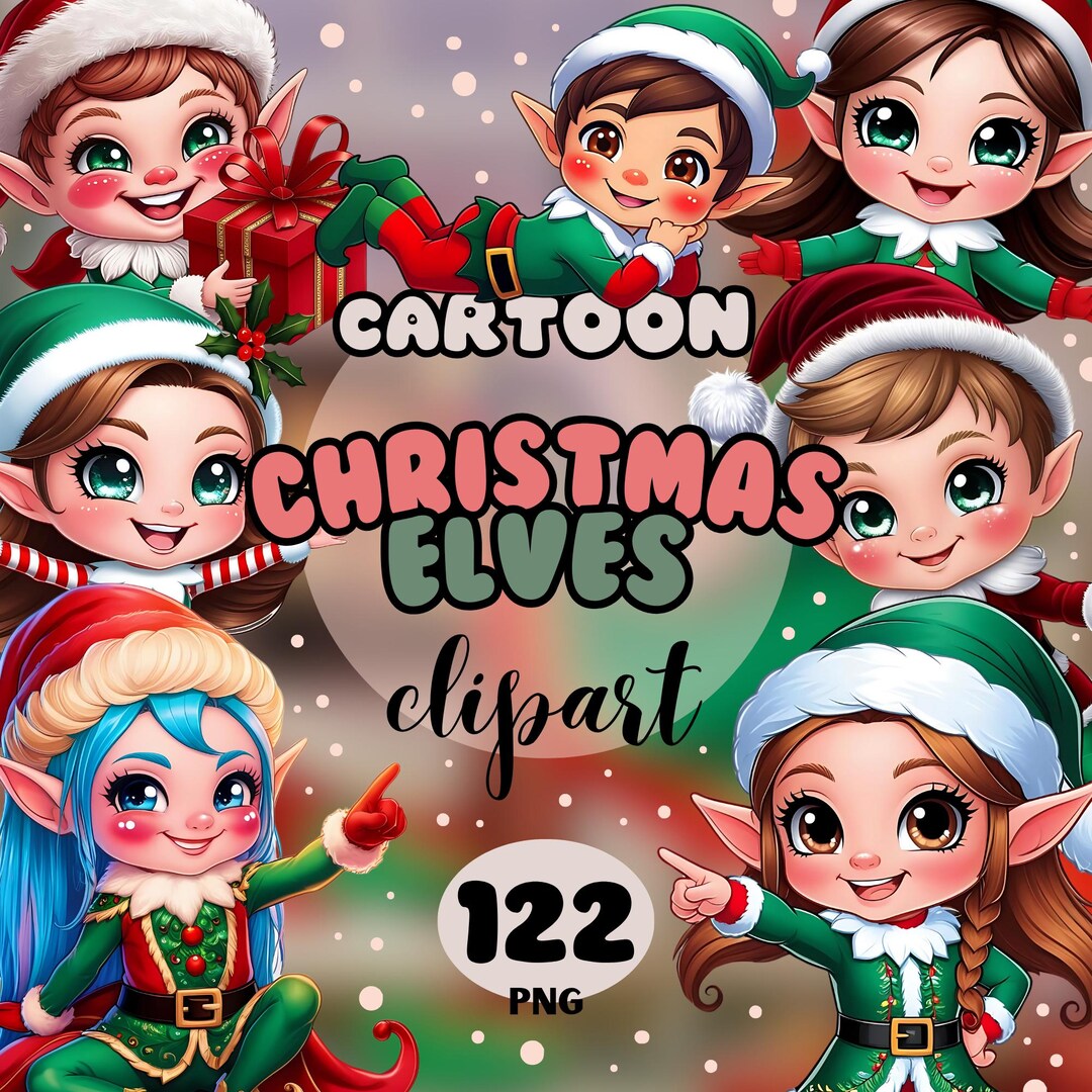 Christmas Elves Clipart Bundle | Cute Girls and Boys Elf Characters | 122 PNG Files 300 DPI ...