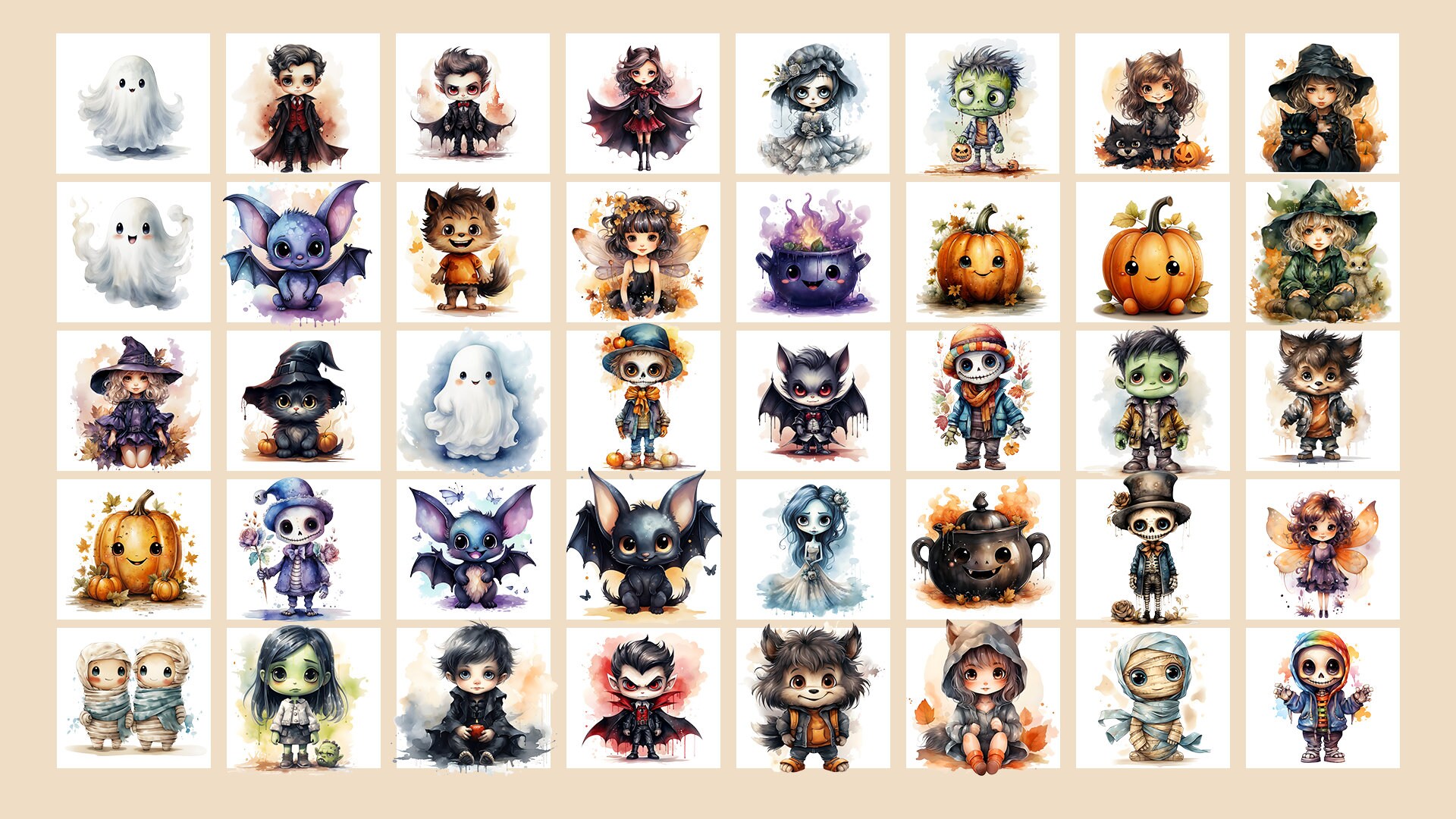 Halloween Cute Collection Clipart | Watercolor Decoration | 42 Cliparts ...