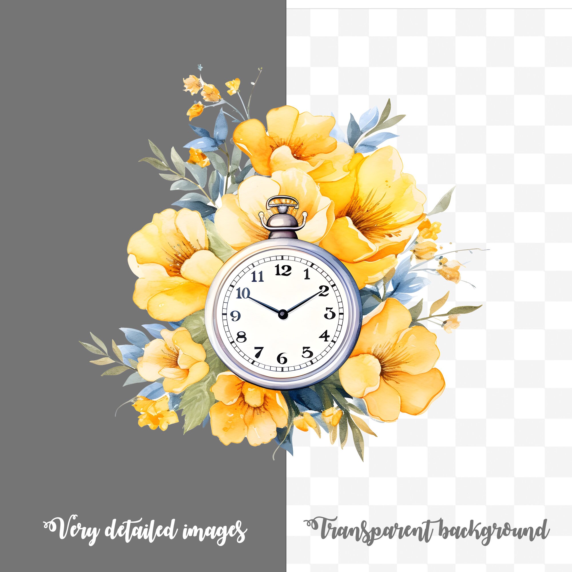 Watercolor Floral Clocks Clipart Bundle Elegant Clocks With Flowers ...