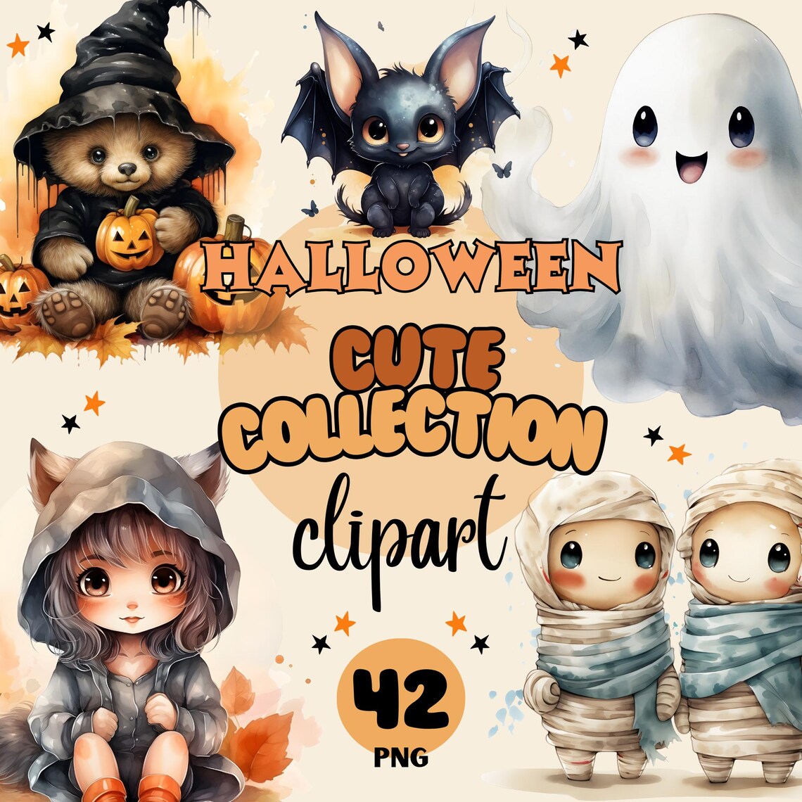 Halloween Cute Collection Clipart | Watercolor Decoration | 42 Cliparts ...