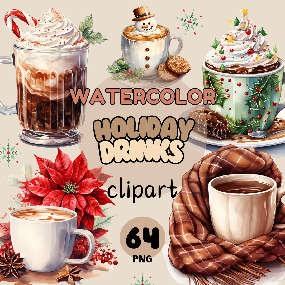 Watercolor Holiday Drinks Clipart Bundle | Christmas Hot Chocolate ...