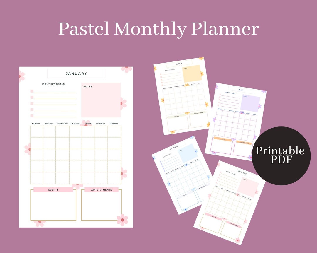 Monthly Calendar Template | Digital Calendar | Aesthetic Calendar ...