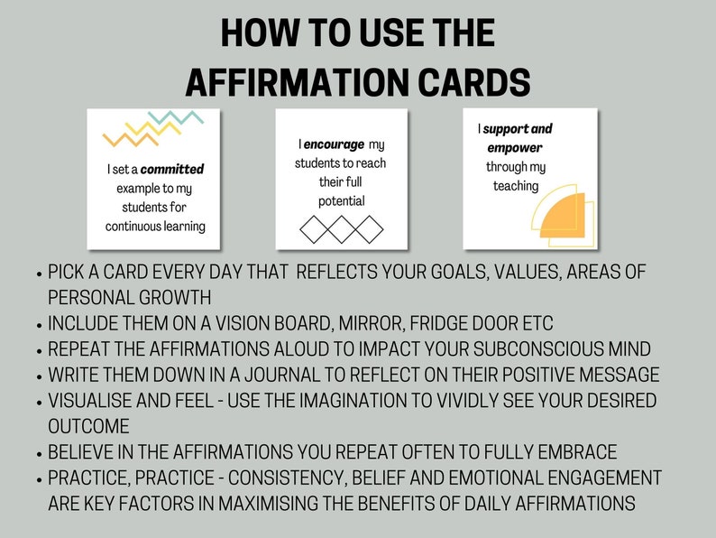 Positive Affirmation Cards for Teachers, Daily Motivation PDF Printable ...