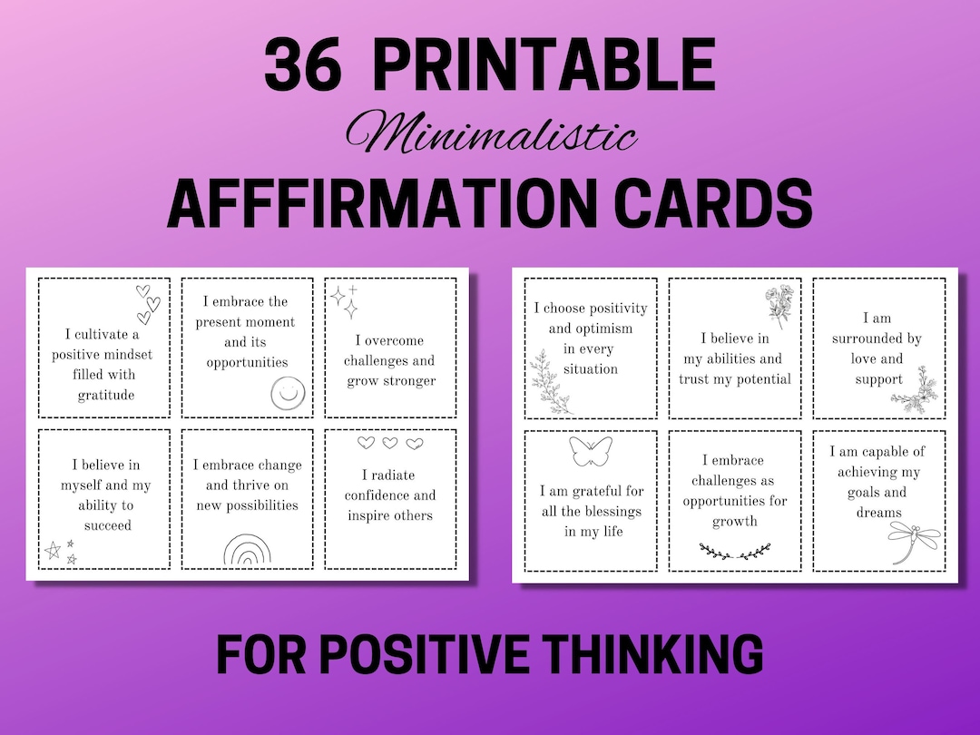 Positive Thinking Affirmation Cards , Daily Motivation PDF, Digital ...