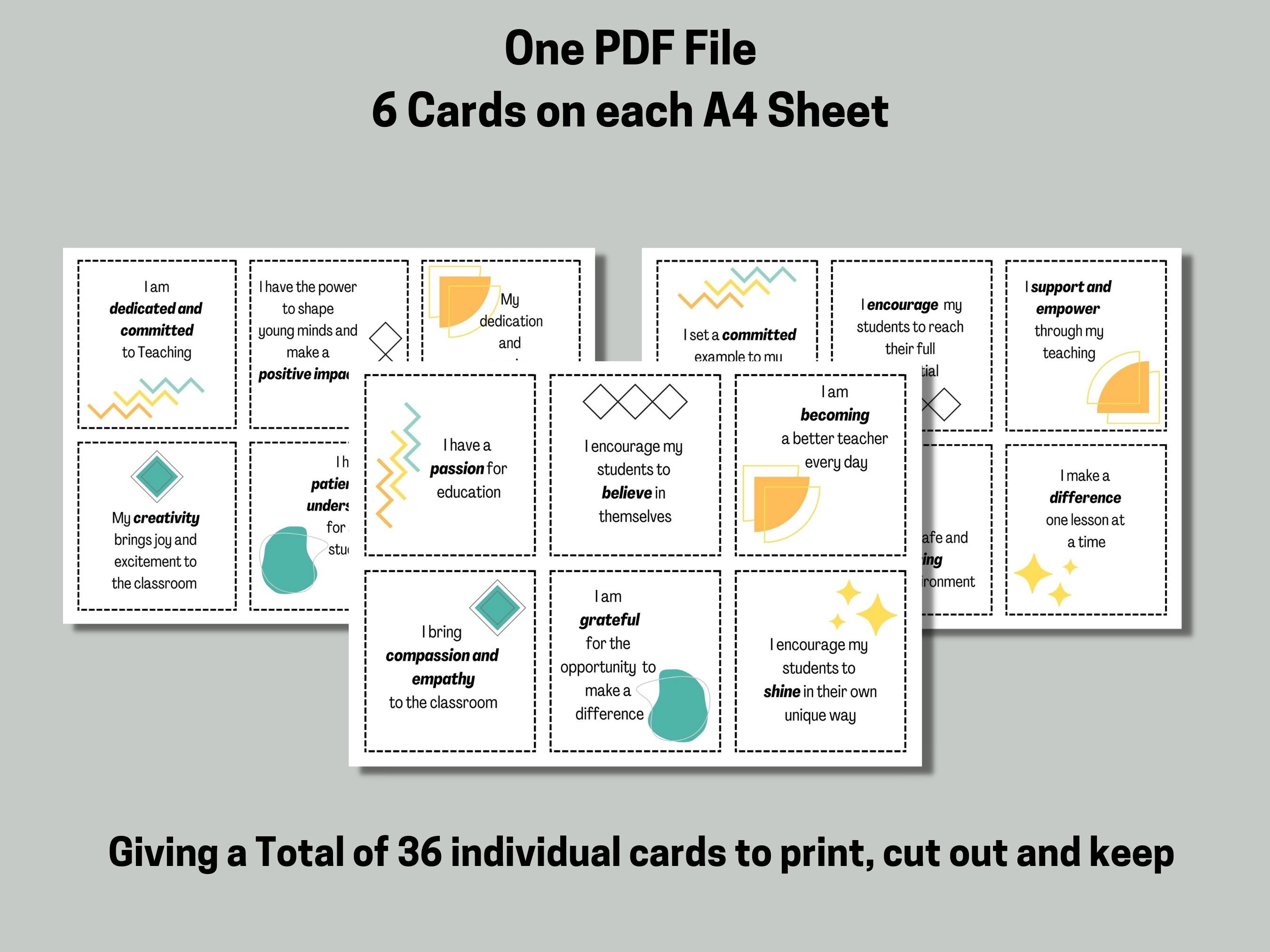 Positive Affirmation Cards for Teachers, Daily Motivation PDF Printable ...