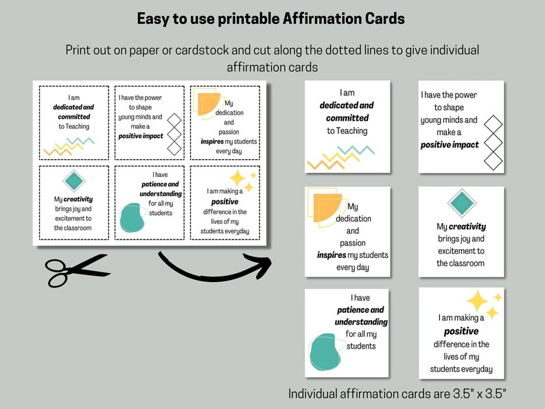 Positive Affirmation Cards for Teachers, Daily Motivation PDF Printable ...