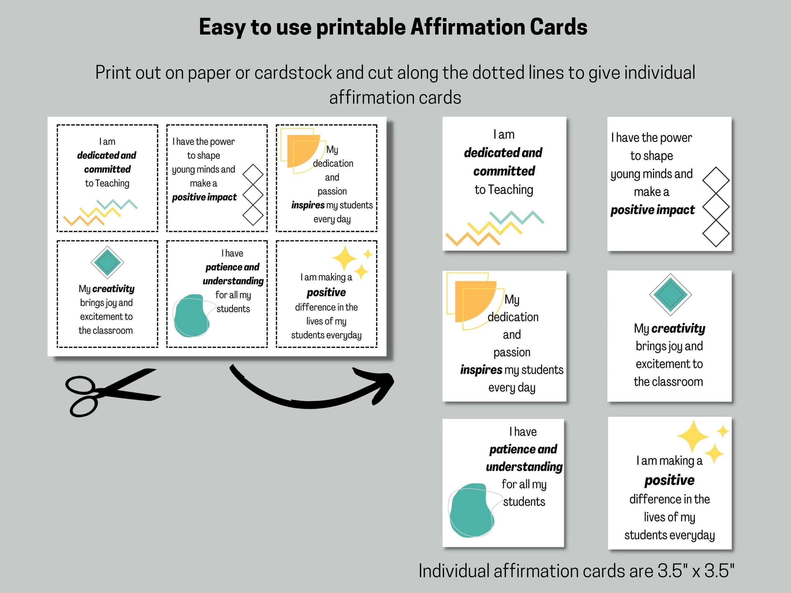Positive Affirmation Cards for Teachers, Daily Motivation PDF Printable ...