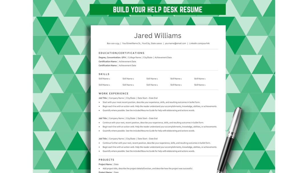 HELP DESK Resume Template Professional Guide Microsoft Word Google Docs ...