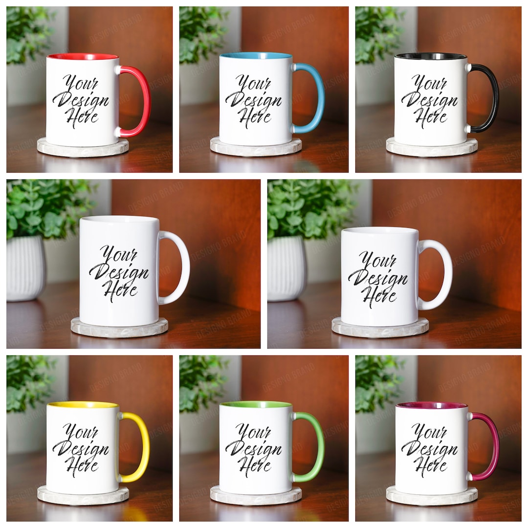11oz Mug Mockup BUNDLE, Two Tone Mug Mockup, Red Handle Mug Mockup ...
