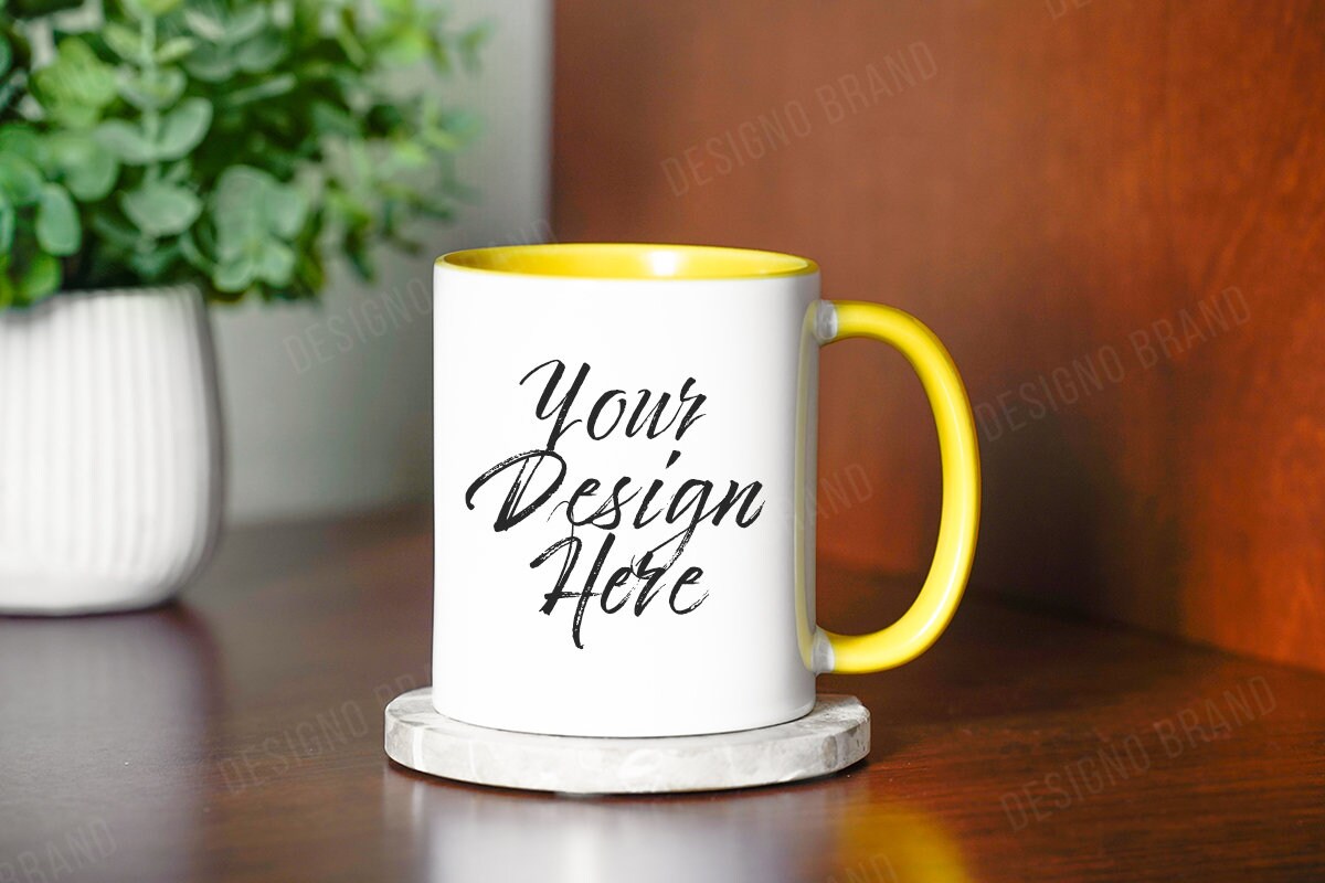 YELLOW & WHITE Two Tone Coffee Mug Mockup, 11 Oz Mug Mockup, Mug Mockup ...