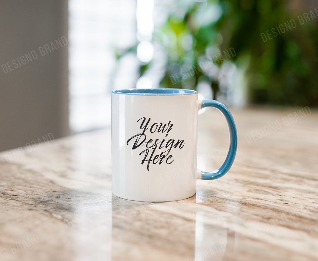 BLUE Handle Mug Mockup, Two Tone Coffee Mug Mockup, 11 Oz Mug Mockup ...