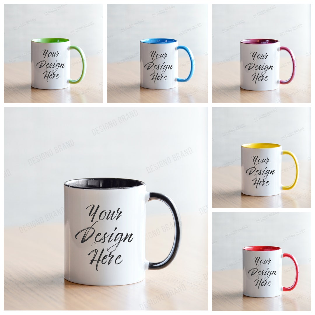 11oz Mug Mockup BUNDLE, Two Tone Mug Mockup, Red Handle Mug Mockup ...