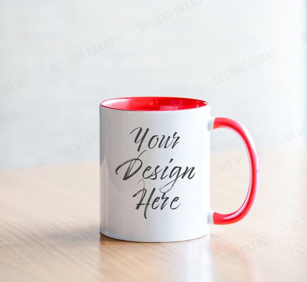 RED Handle Mug Mockup, Two Tone Coffee Mug Mockup, 11 Oz Mug Mockup ...