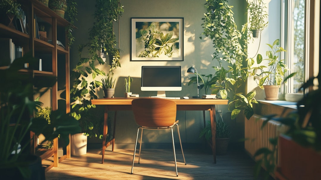 Home Office Background | Realistic Zoom Background With Plants ...