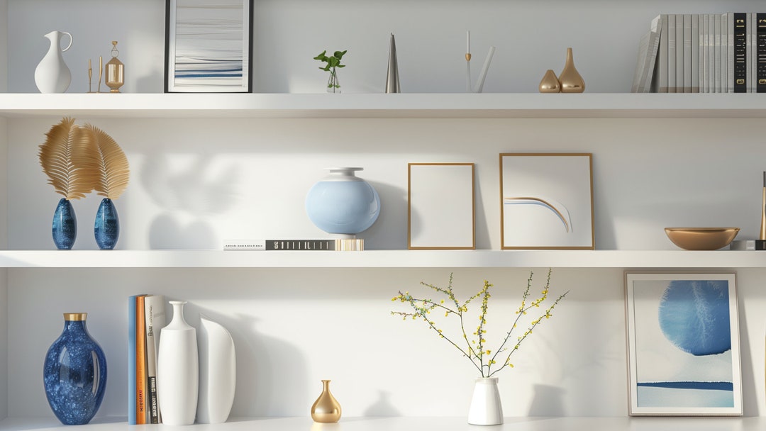 Blue Modern Shelves Background | Home Wall Shelving Background ...