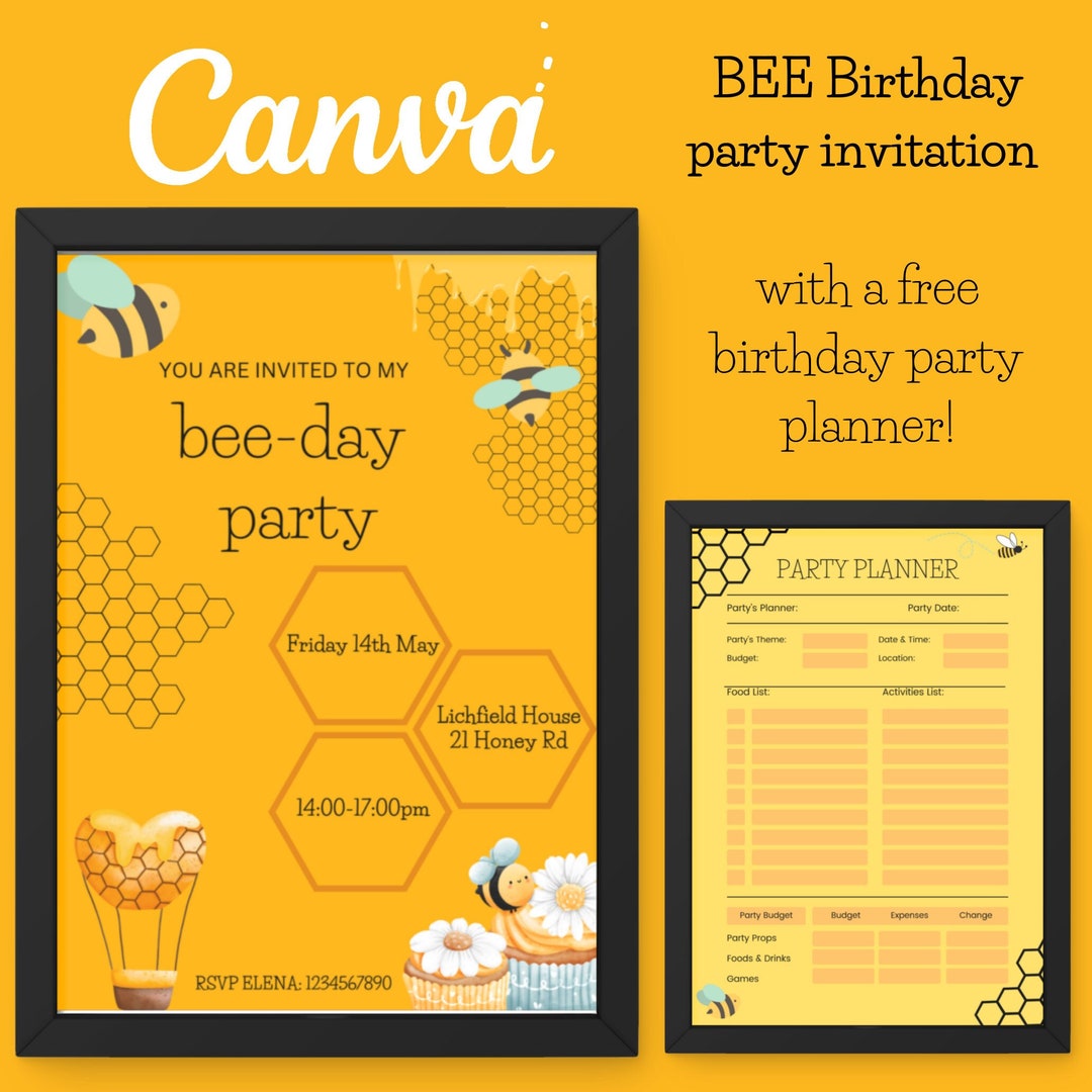 Editable BEE BIRTHDAY INVITATION Inc. Free Birthday Planner - Etsy