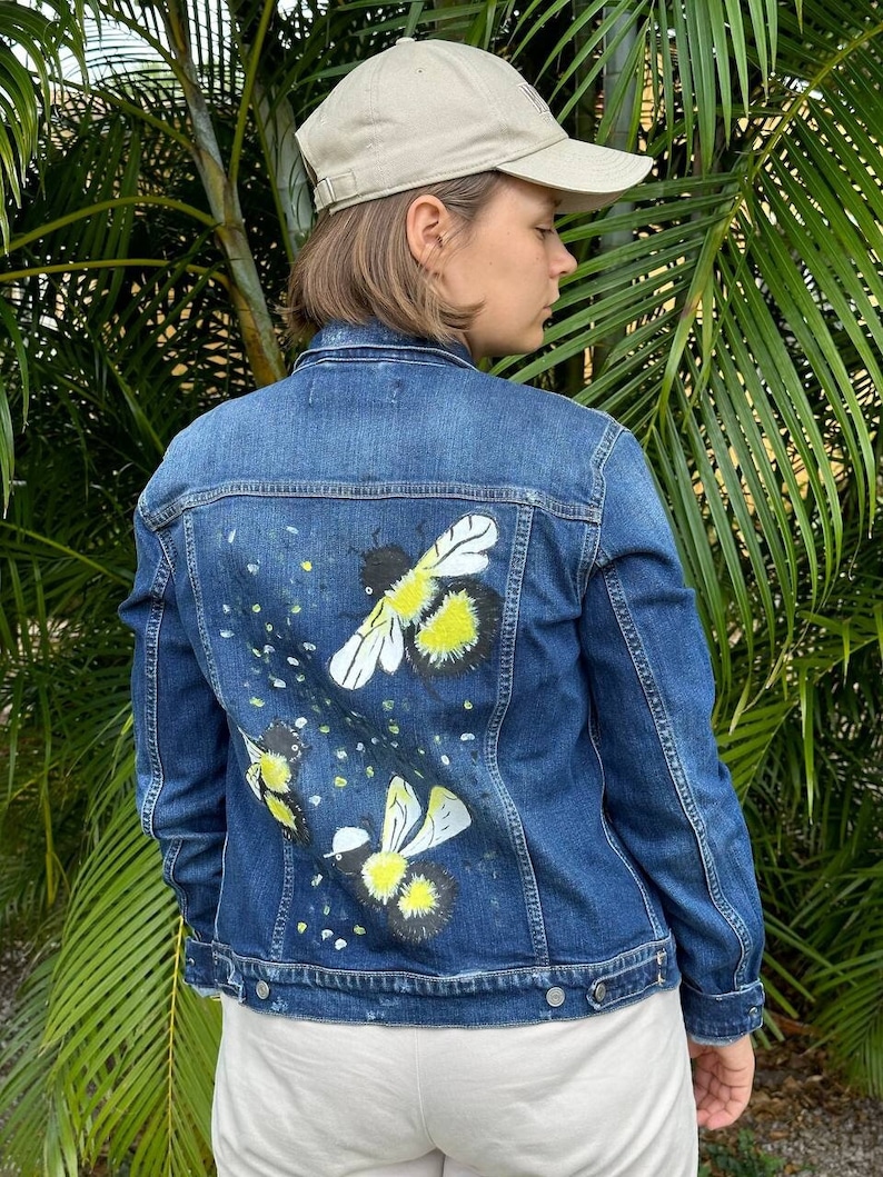 Hand-painted Denim Jacket - "bees" - Etsy