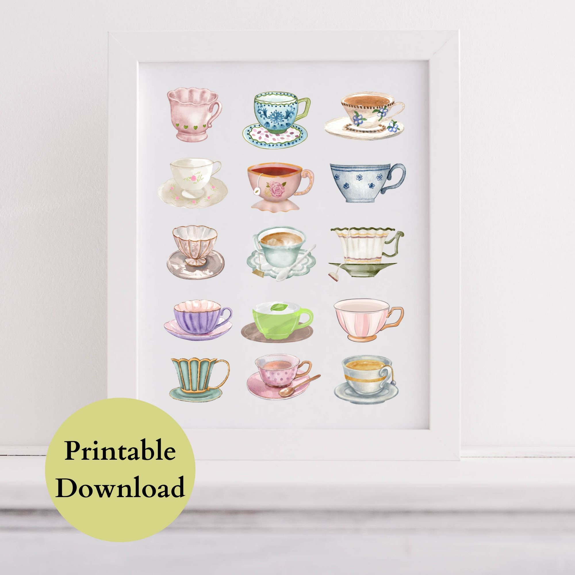 Printable Tea Cup Wall Art Plenty of Tea Cups Instant Download - Etsy