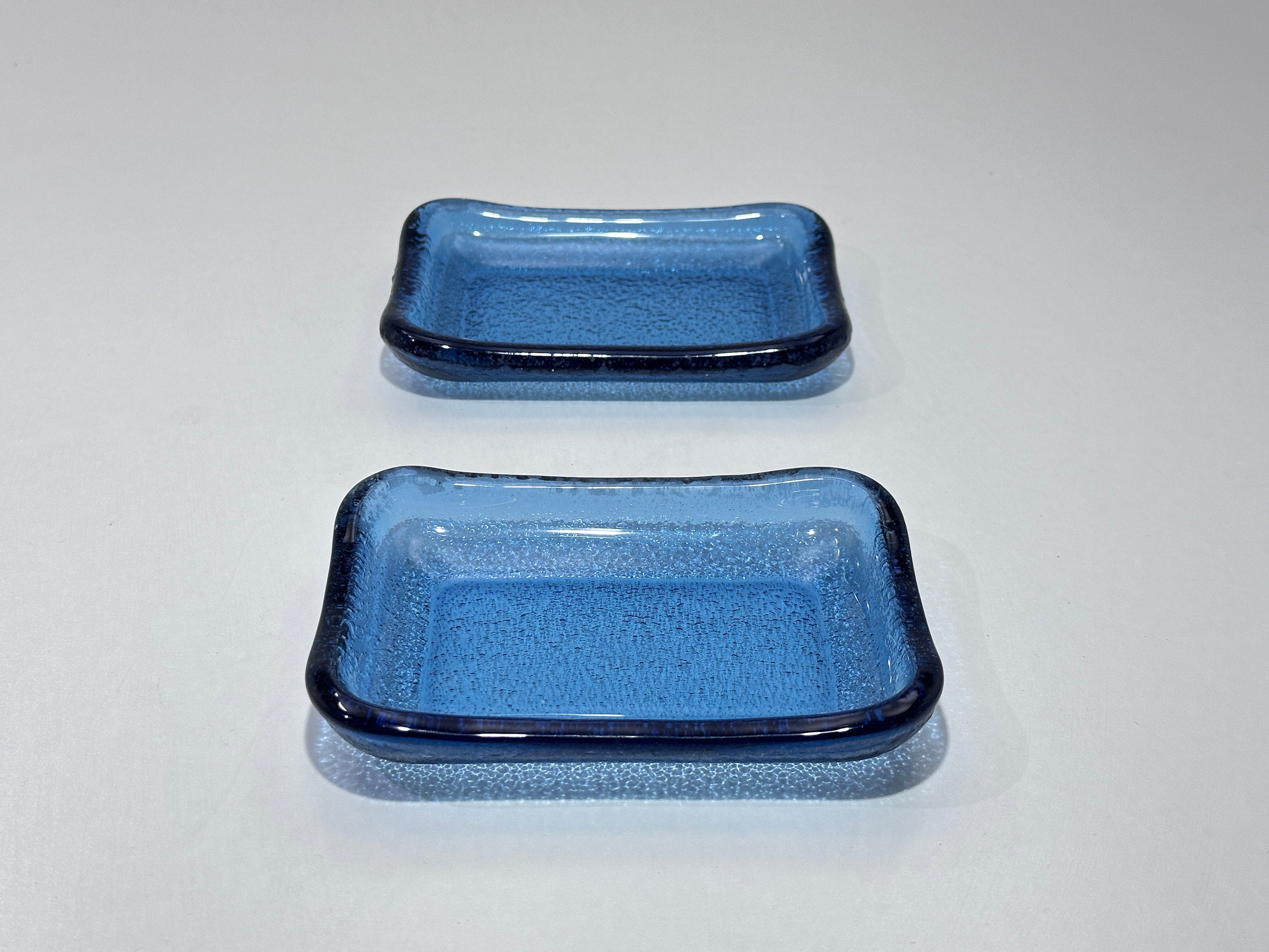 Fused Glass Plates Set of Two, Self Colored Blue, Green, Grey ...