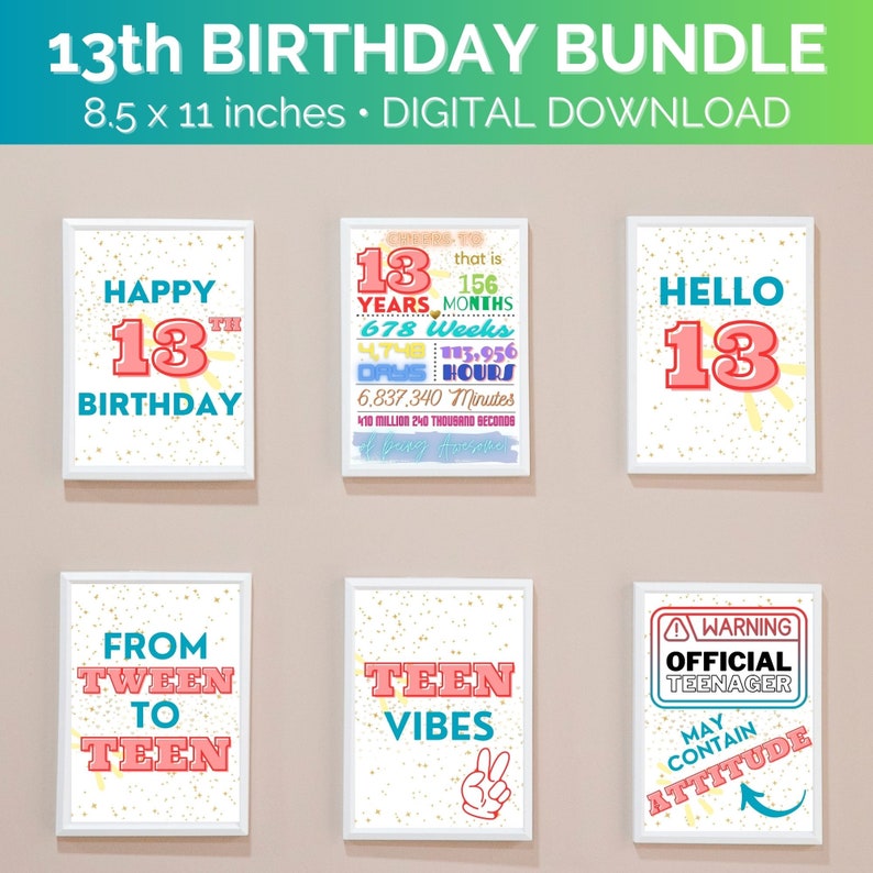 13th Birthday Sign Bundle | Happy 13th Birthday | Hello 13 | Cheers to ...