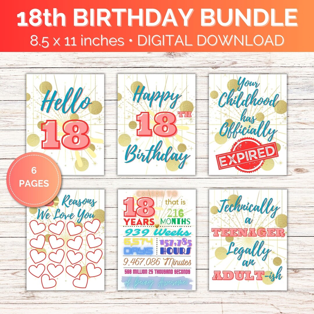 18th Birthday Sign Bundle | Happy 18th Birthday | Hello 18 | Cheers to ...