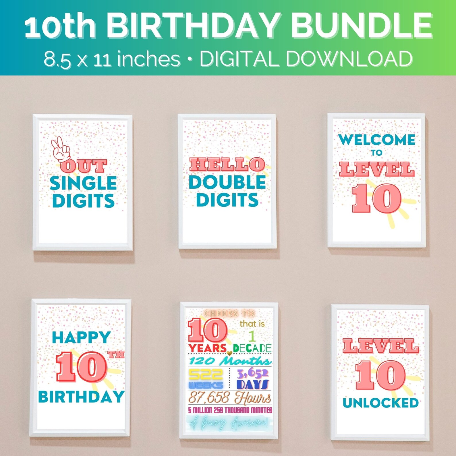 10th Birthday Sign Bundle | Peace Out Single Digits | Hello Double ...