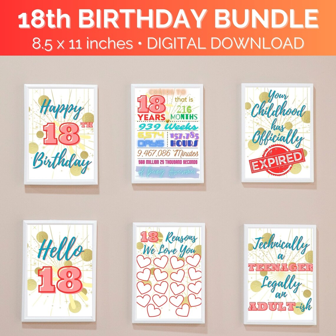 18th Birthday Sign Bundle | Happy 18th Birthday | Hello 18 | Cheers to ...