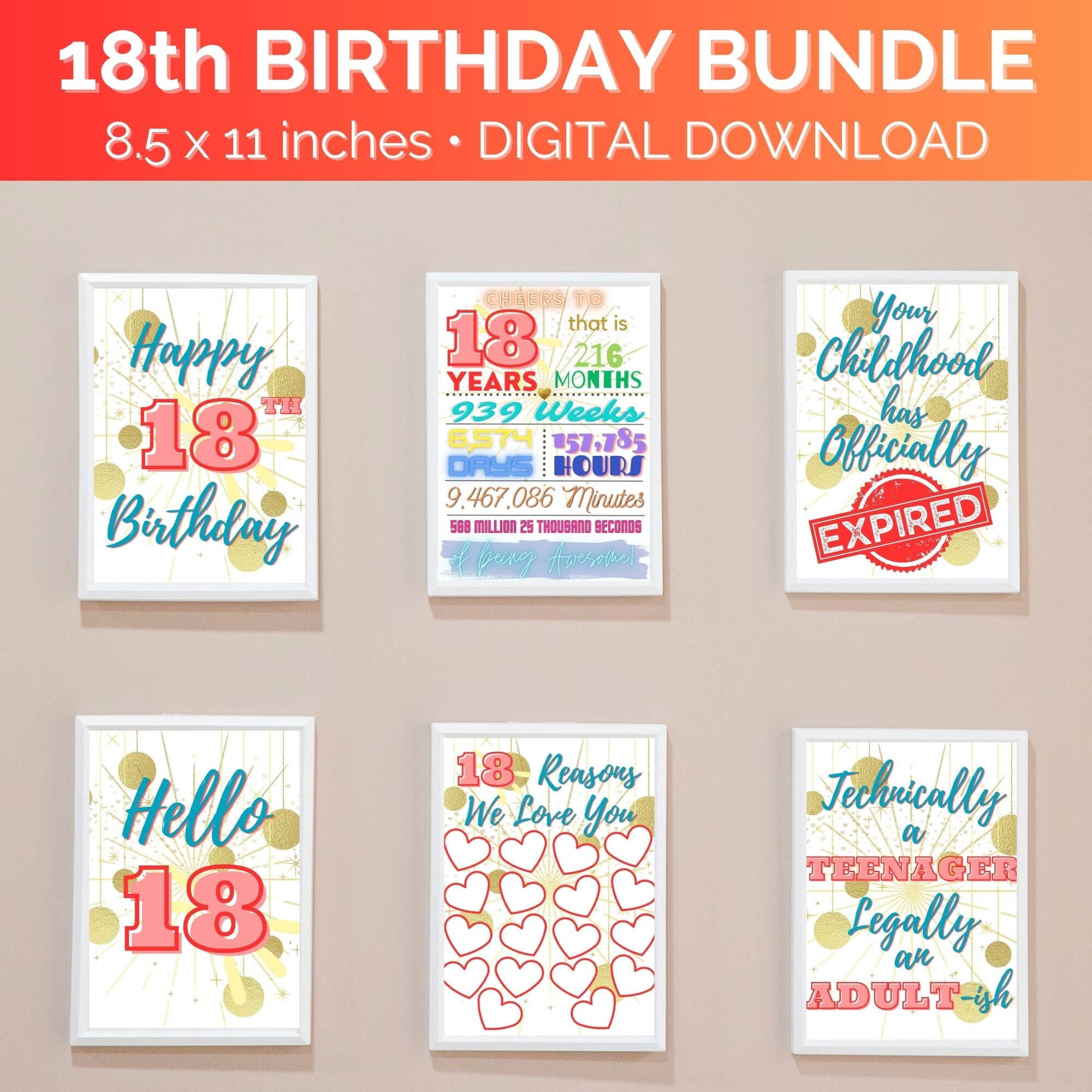 18th Birthday Sign Bundle | Happy 18th Birthday | Hello 18 | Cheers to ...