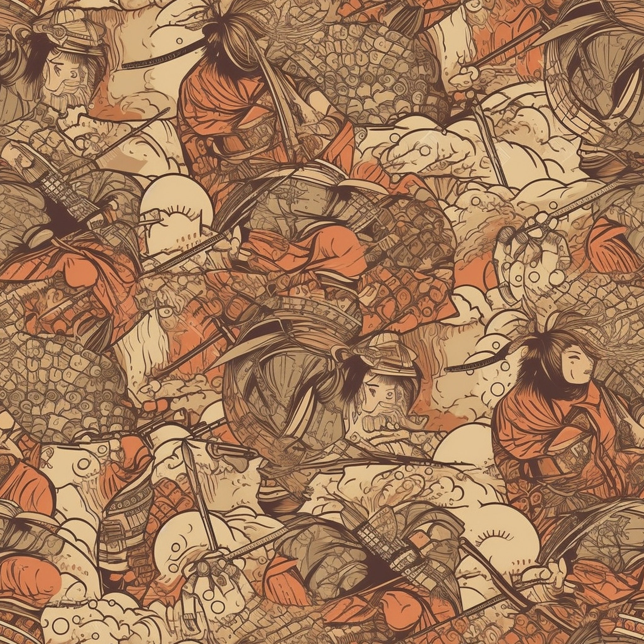 Samurai Variation 3 Tiled Pattern, Digital Print Download, Japanese ...