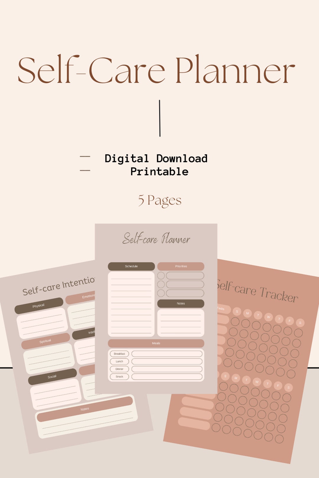 Self-care Planner, Selfcare Journal Tracker, Wellness Planner Printable ...
