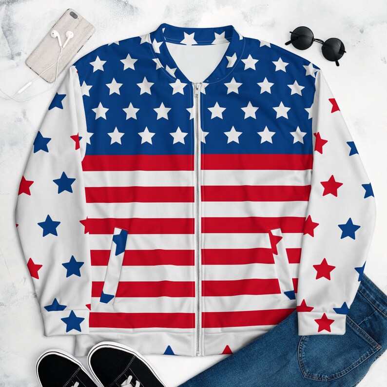 American Flag Bomber Jacket: Patriotic Unisex Apparel - Etsy