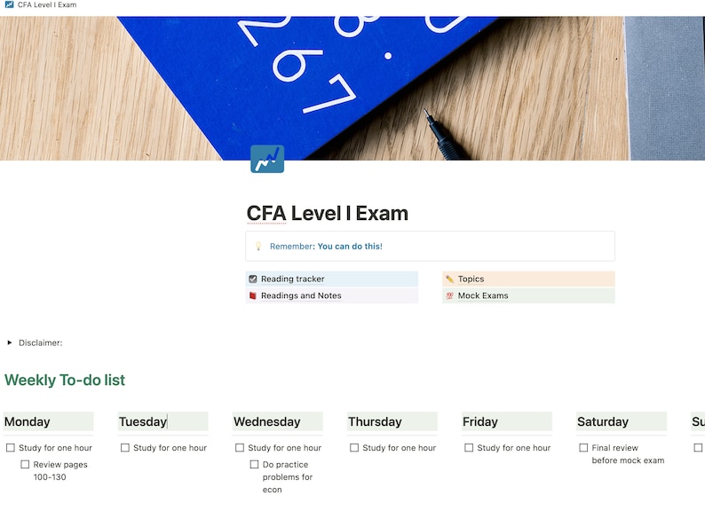 UPDATED 2025 CFA Level 1 Exam Notion Template | Organizer | Study Guide ...