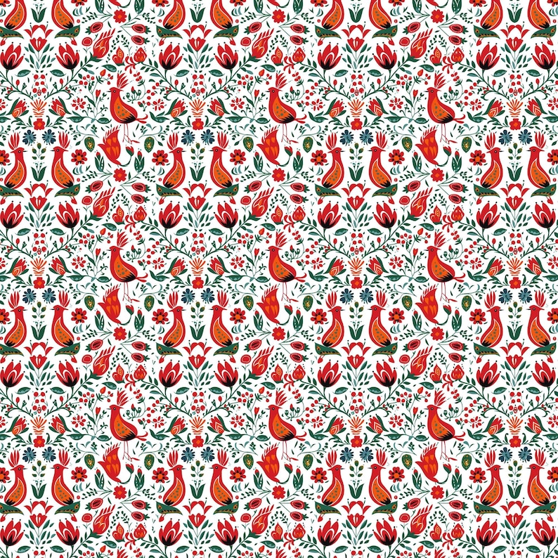 Hungarian Motifs, Tulips, Bird, Paprika, Seamless Digital Floral ...