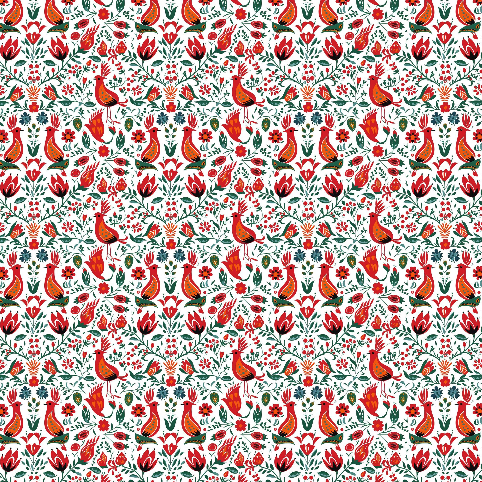 Hungarian Motifs, Tulips, Bird, Paprika, Seamless Digital Floral ...