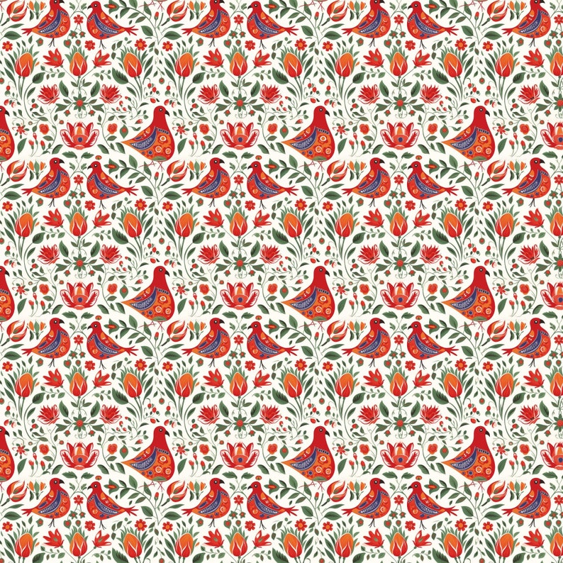 Hungarian Motifs, Tulips, Bird, Paprika, Seamless Digital Floral ...