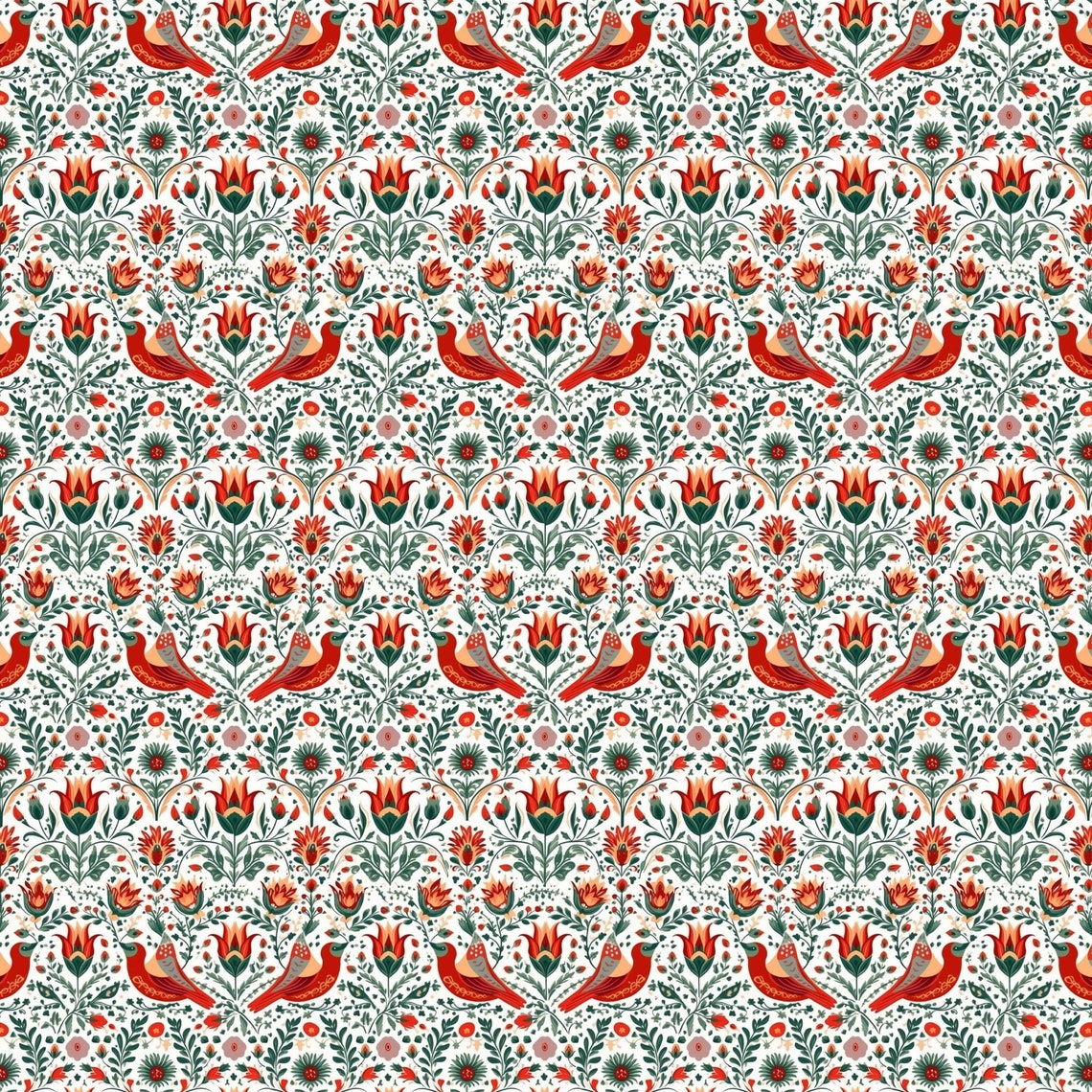 Hungarian Motifs, Tulips, Bird, Paprika, Seamless Digital Floral ...