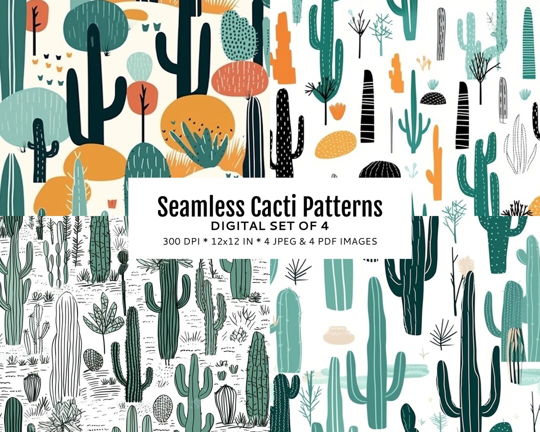 Desert Cacti, Cactus Plants, Seamless Cactus Pattern, Digital Cacti ...