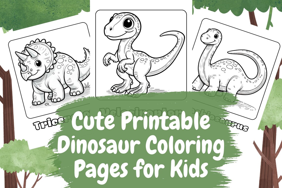 Cute Printable Dinosaur Coloring Pages for Kids Digital Preschool ...