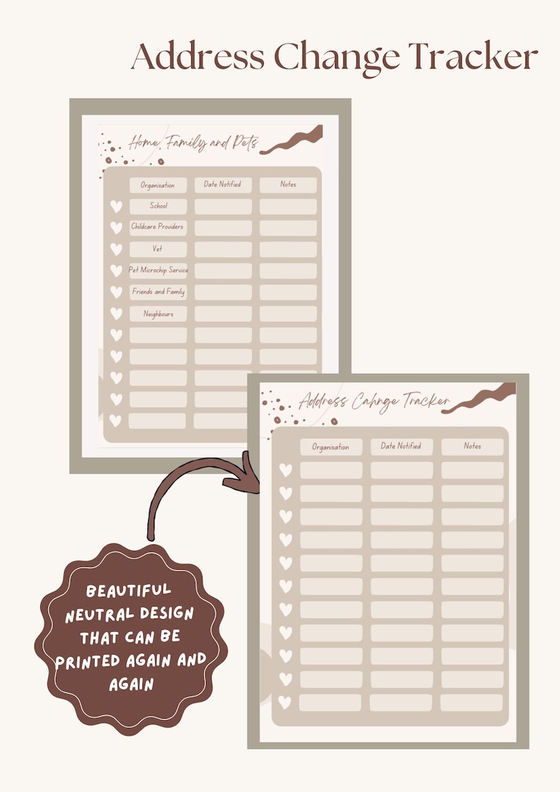 Address Change Tracker Printable – UK Moving Planner | Change of ...