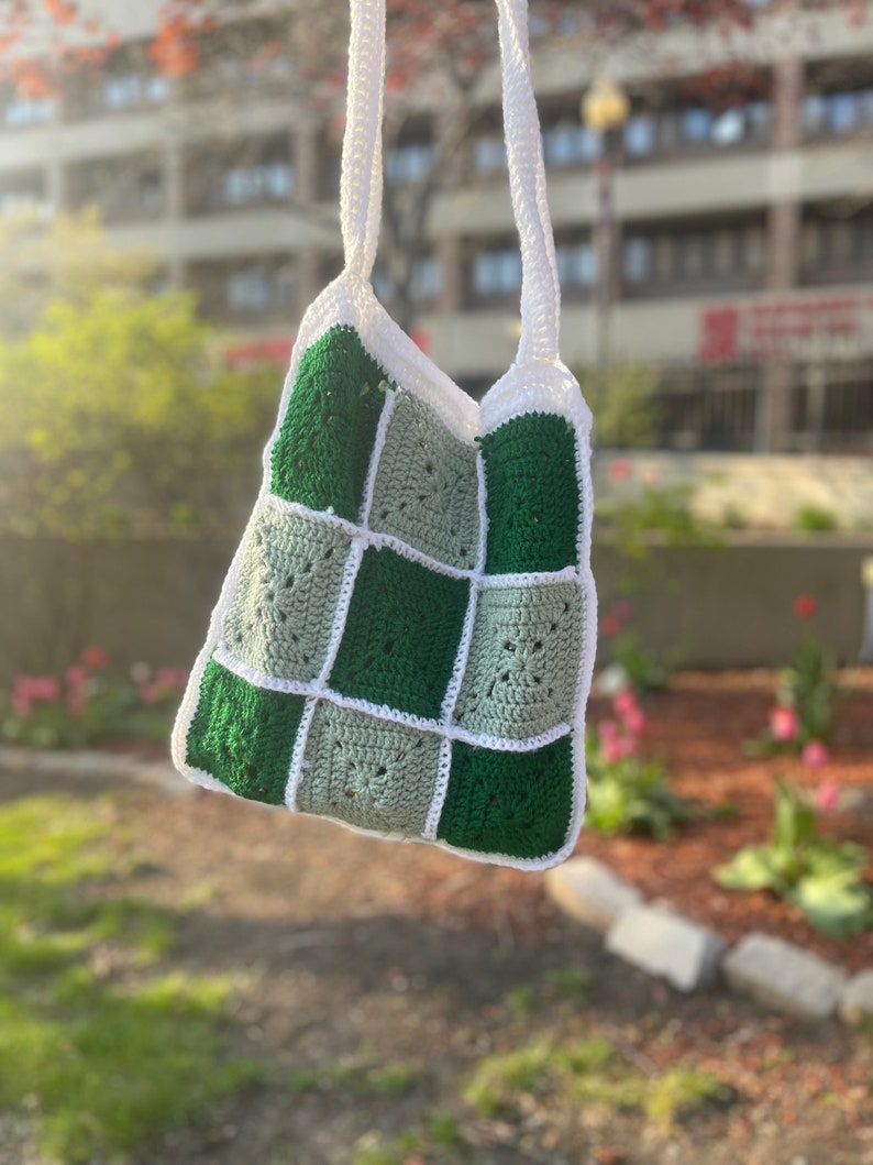 Custom Crochet Checkered Granny Square Tote - Etsy