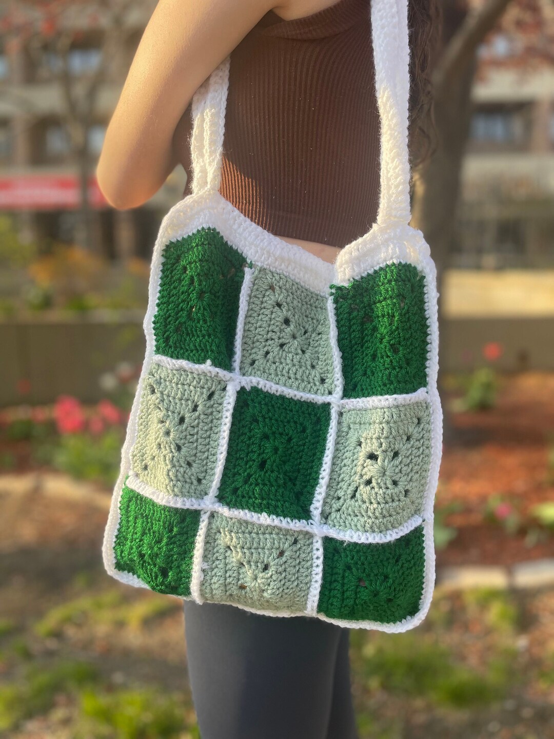 Custom Crochet Checkered Granny Square Tote - Etsy