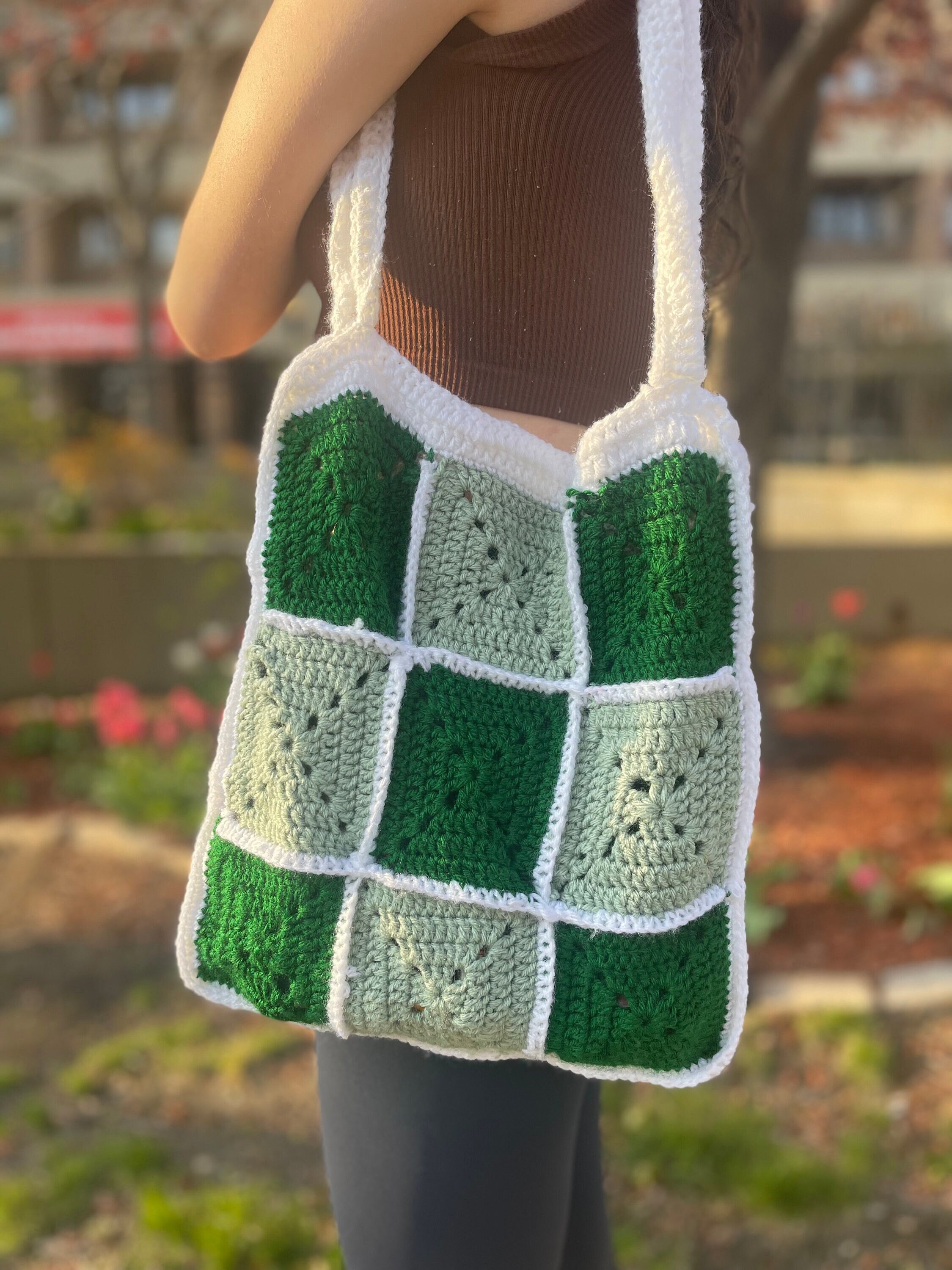 Custom Crochet Checkered Granny Square Tote - Etsy