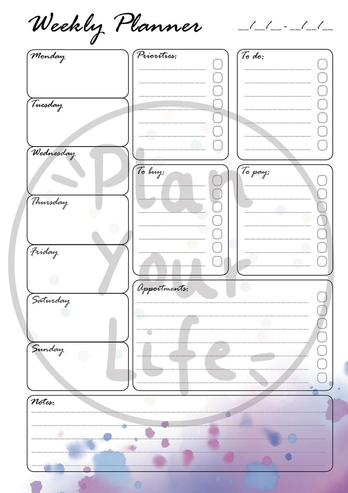 Printable Purple Weekly Planner, A4, A5, Letter Size, Minimalist Design ...