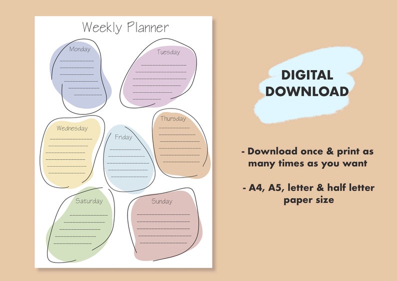 Minimalist Weekly Planner Printable Daily Planner Template - Etsy