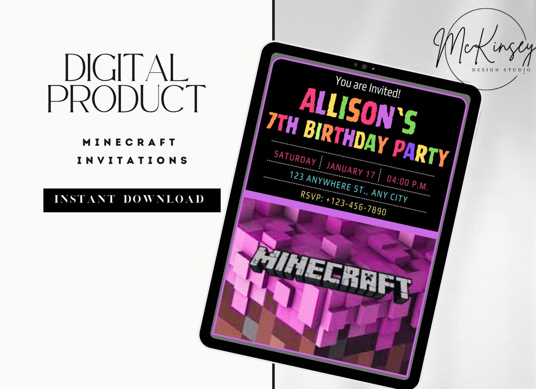 Customizable Girl Minecraft Birthday Invitation - Etsy