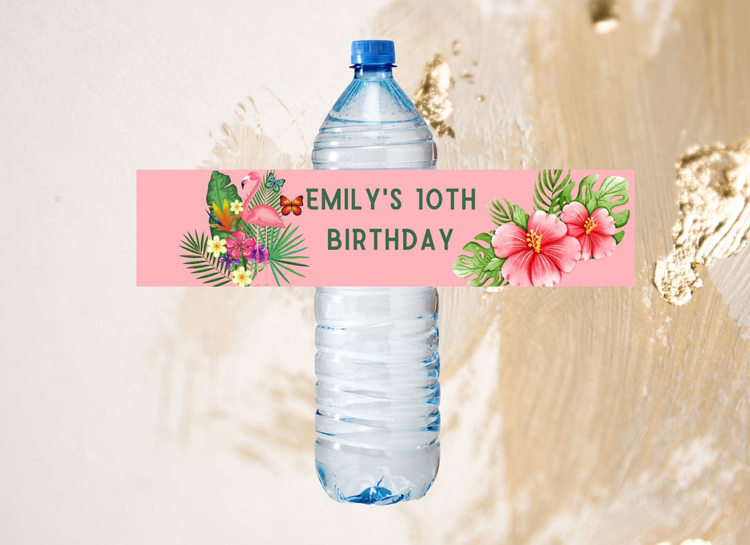 Editable Flamingo Water Bottle Label Birthday Water Bottle Label ...