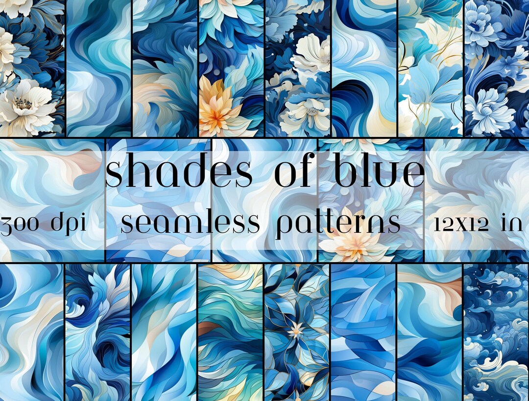 Blue SEAMLESS Patterns Shades of Blue Digital Paper 16 Designs 12x12in ...